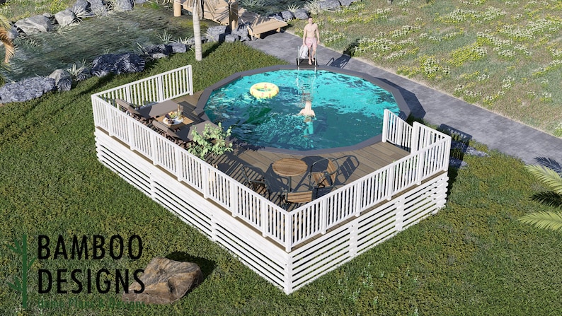 Topanga 20x30 Circle Pool Deck Plan – Elevated Wrap-around Deck for 24 ...