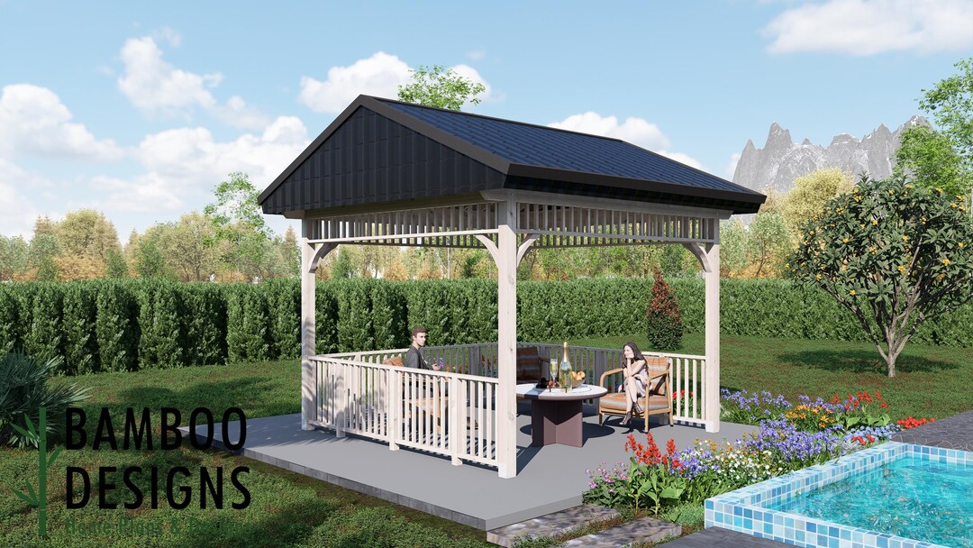 Marsala 14x14 Gazebo Plan – Hip Roof Pavilion | DIY Outdoor Lounge ...