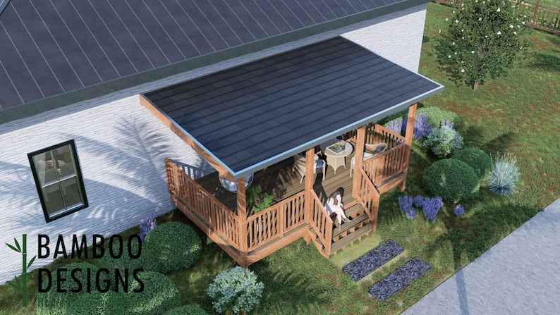 Laurel 12x20 Attached Deck Plan – Covered Porch Design | DIY Patio Deck ...