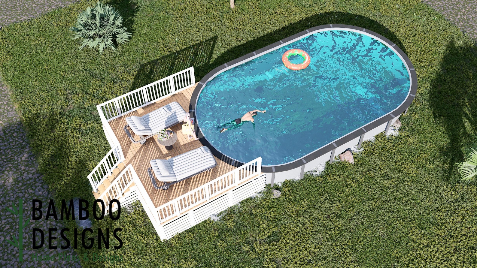 Lemon Cove Oval Pool Deck Plan – 10x18 Elevated Deck With 6-step Entry ...