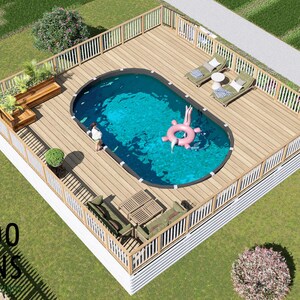 Arwen Grand Oval Pool Deck Plan — 32x32 Luxury Deck for 15x24 Above ...