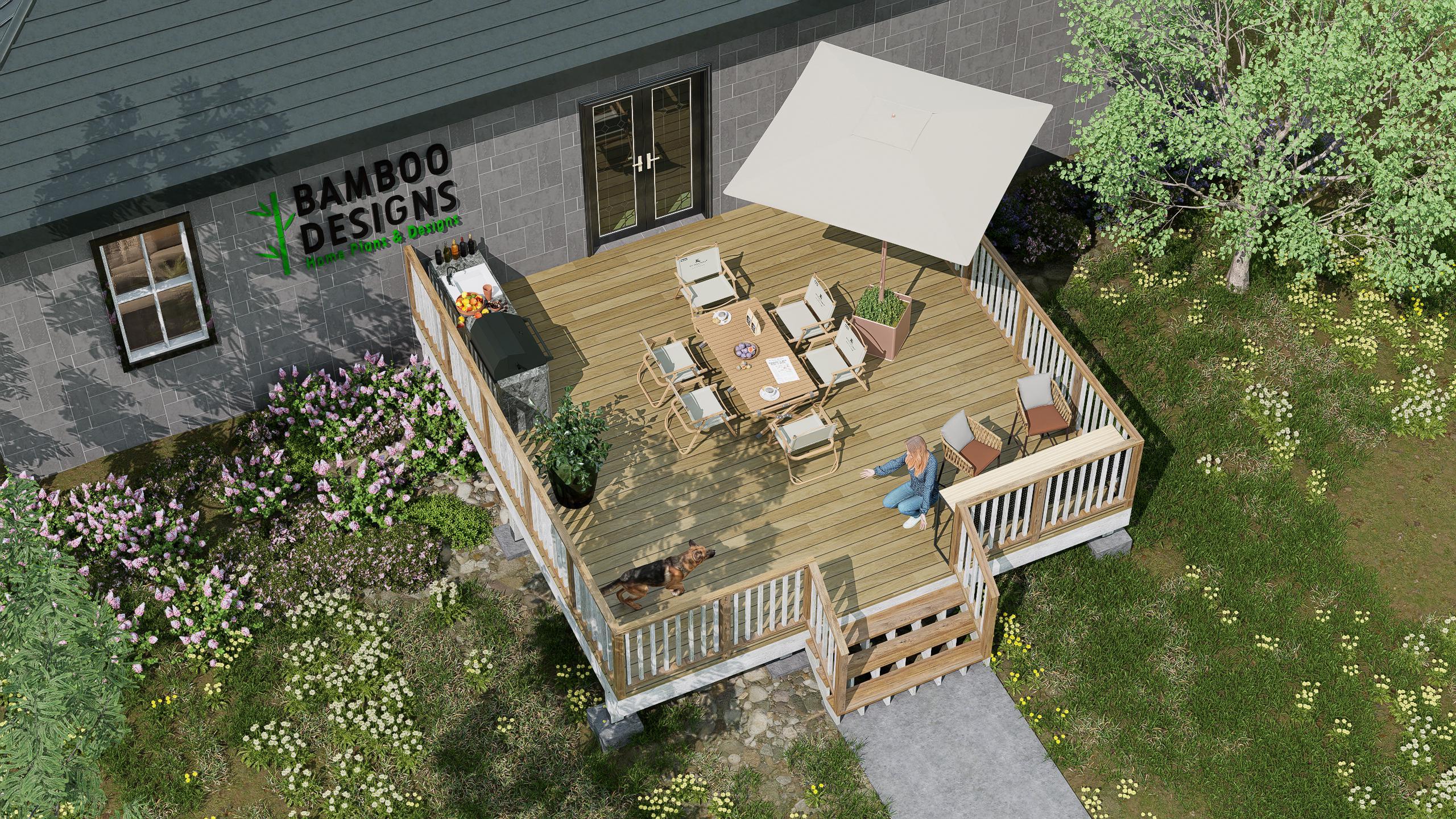 Aspen Grand Entry Deck – 20x20 Freestanding Porch Plan | DIY Modular or ...