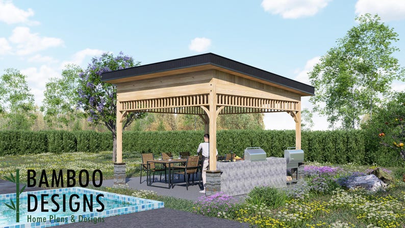 Porto 16x16 Sloped Roof Gazebo Plan – Modern Outdoor Pavilion With ...
