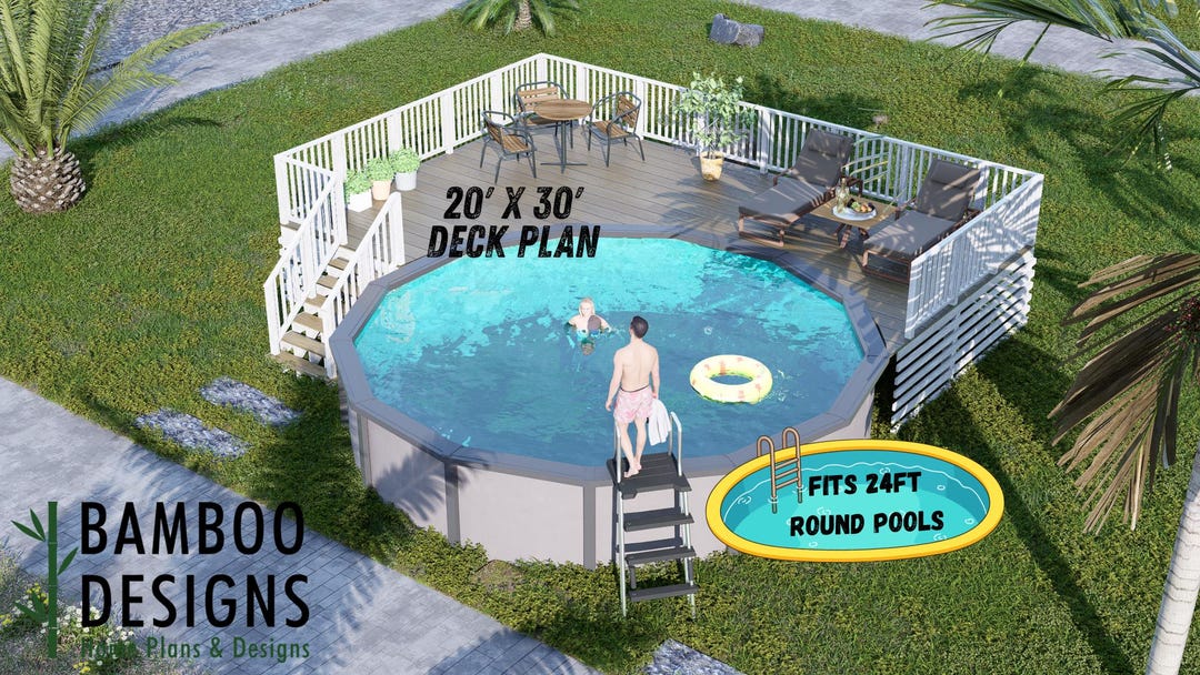 Topanga 20x30 Circle Pool Deck Plan – Elevated Wrap-around Deck for 24 ...