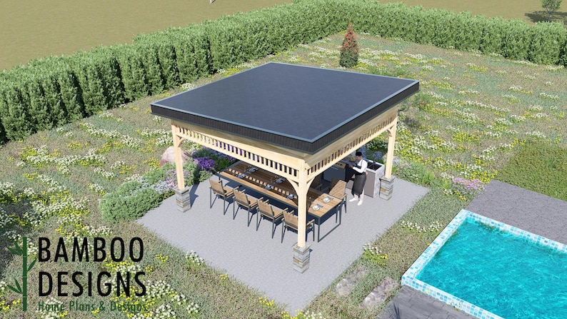 Porto 16x16 Sloped Roof Gazebo Plan – Modern Outdoor Pavilion With ...