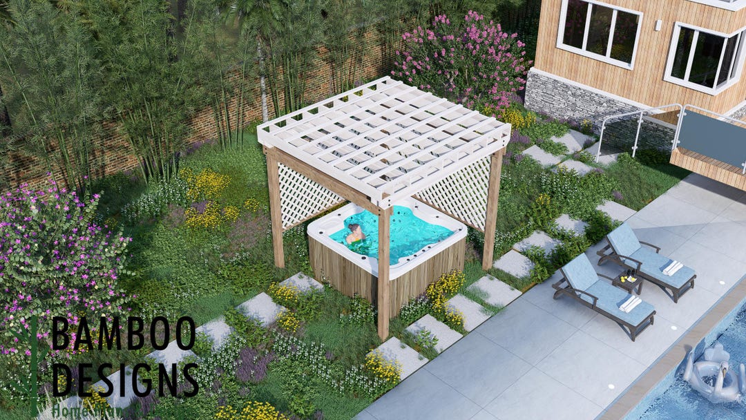 Palm Springs Jacuzzi Pergola Plan – 10x10 Spa Cover With Privacy ...