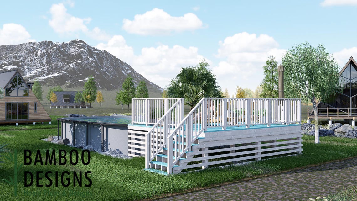 Carmel Valley Oval Pool Deck Plan – 10x18 Elevated Deck With 6-step ...