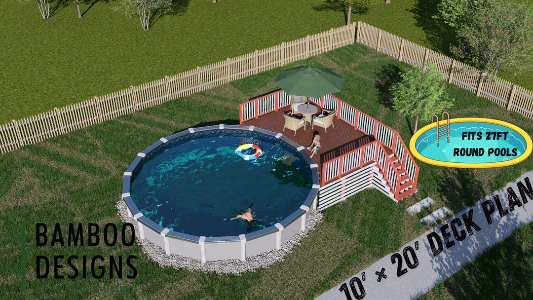 Island Escape Circle Pool Deck Plan – 10x20 Elevated Deck for Above ...