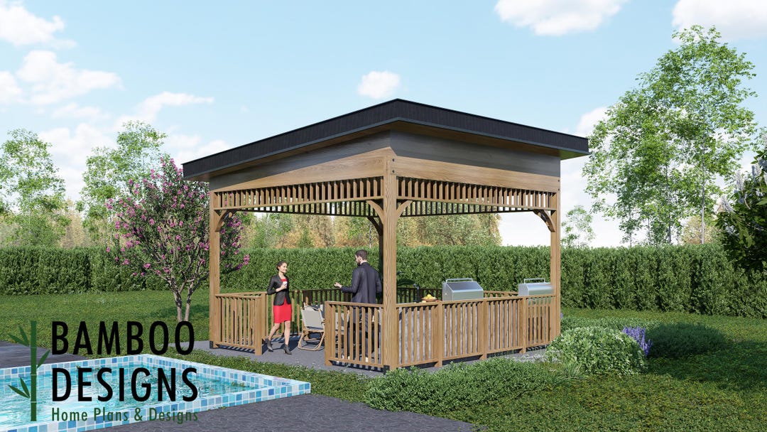 Lyon 16x16 Modern Gazebo Plan – Sloped Roof Outdoor Pavilion | DIY ...