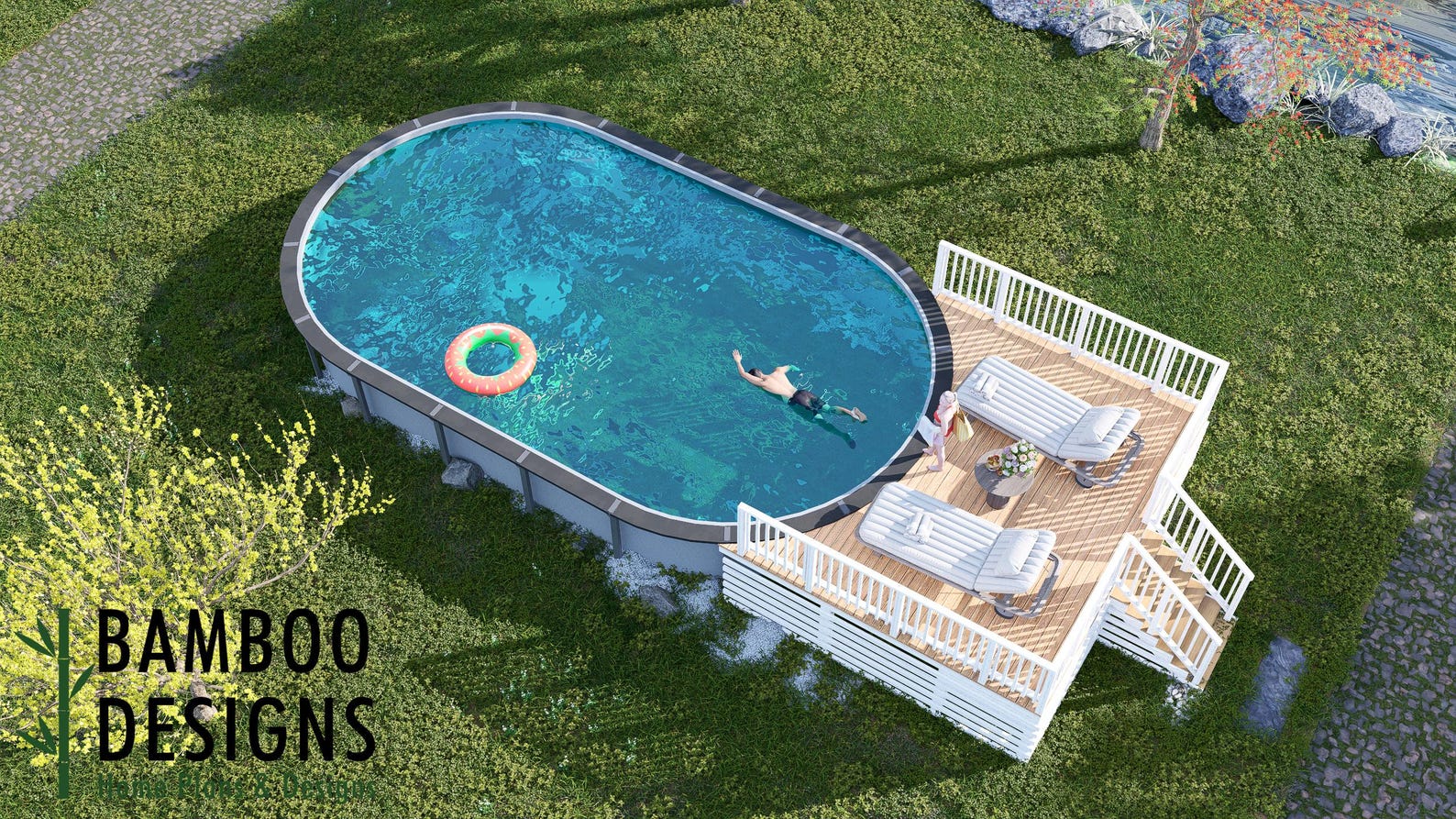 Lemon Cove Oval Pool Deck Plan – 10x18 Elevated Deck With 6-step Entry ...