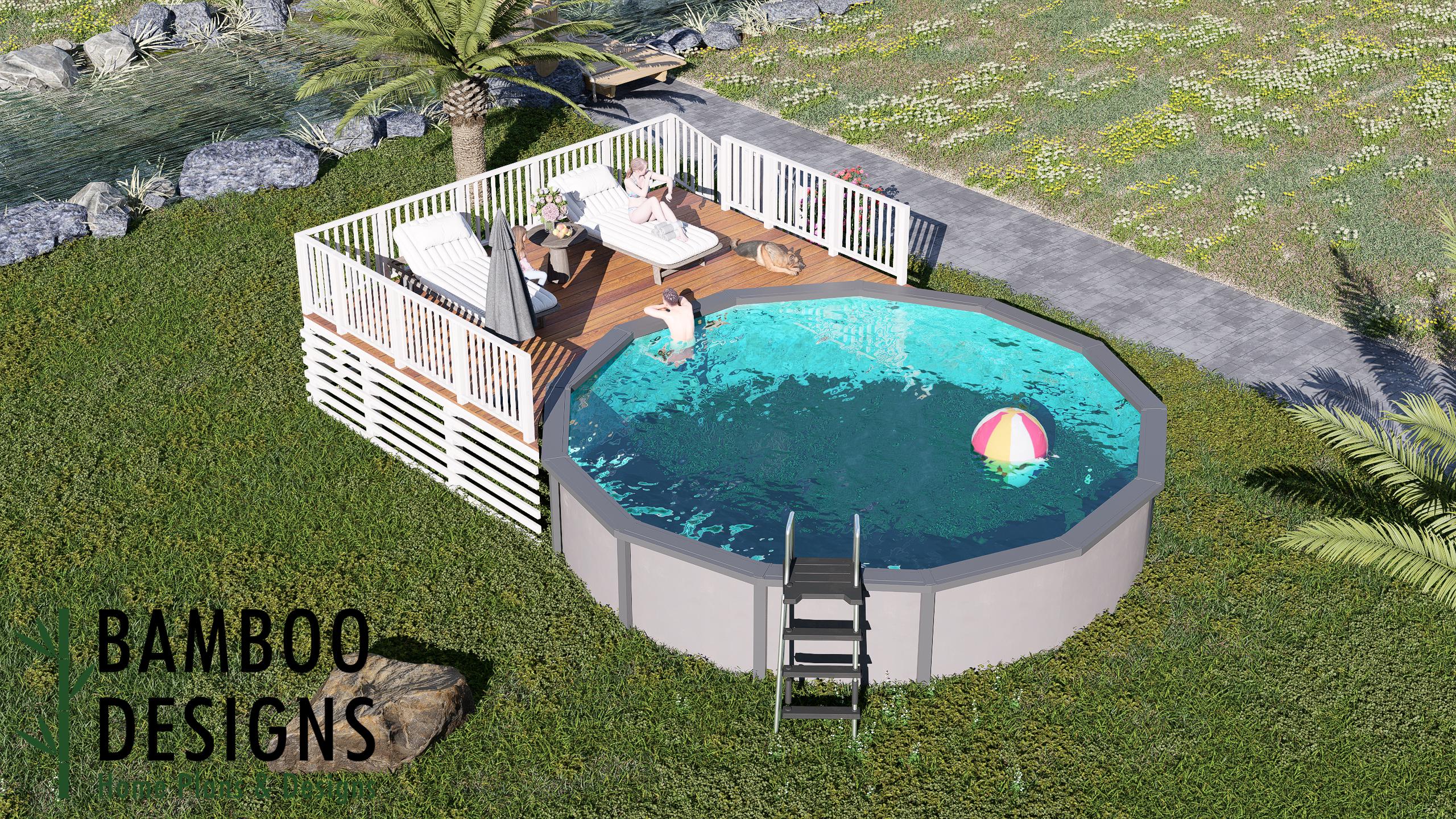Santa Rosa 10x20 Circle Pool Deck Plan – Elevated Backyard Deck With ...