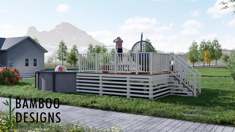 Lynn Ranch 10x20 Circle Pool Deck Plan – Elevated Deck With Railings ...