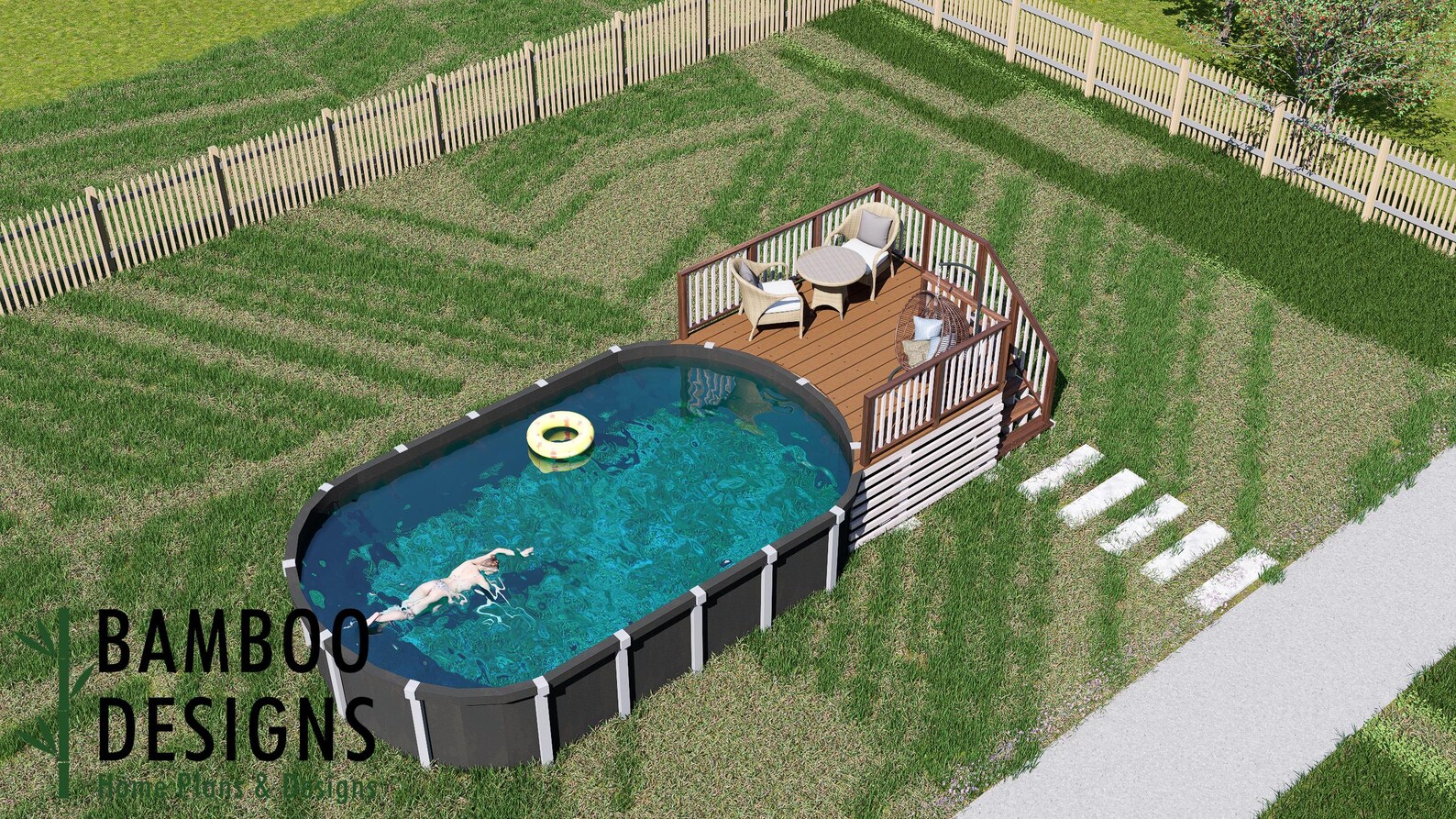 Sauron Oval Pool Deck Plan — 10x12 Elevated Deck for 15x24 Above-ground ...