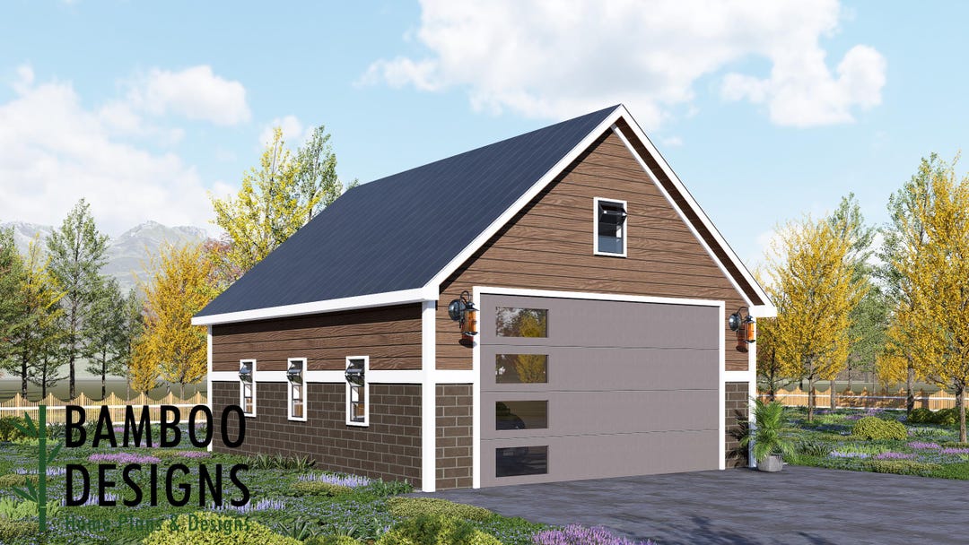 Bronze 24x30 Garage Shed Plan — A Craftsman Garage With Wood + Brick ...