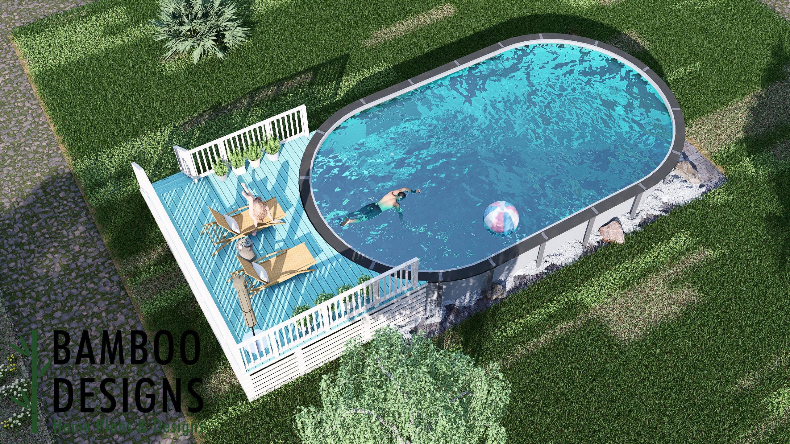 Carmel Valley Oval Pool Deck Plan – 10x18 Elevated Deck With 6-step ...