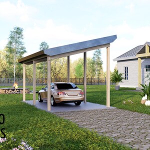 Wimberley 12x20 Sloped Roof Carport Plan – Modern Car Shelter PDF – DIY ...