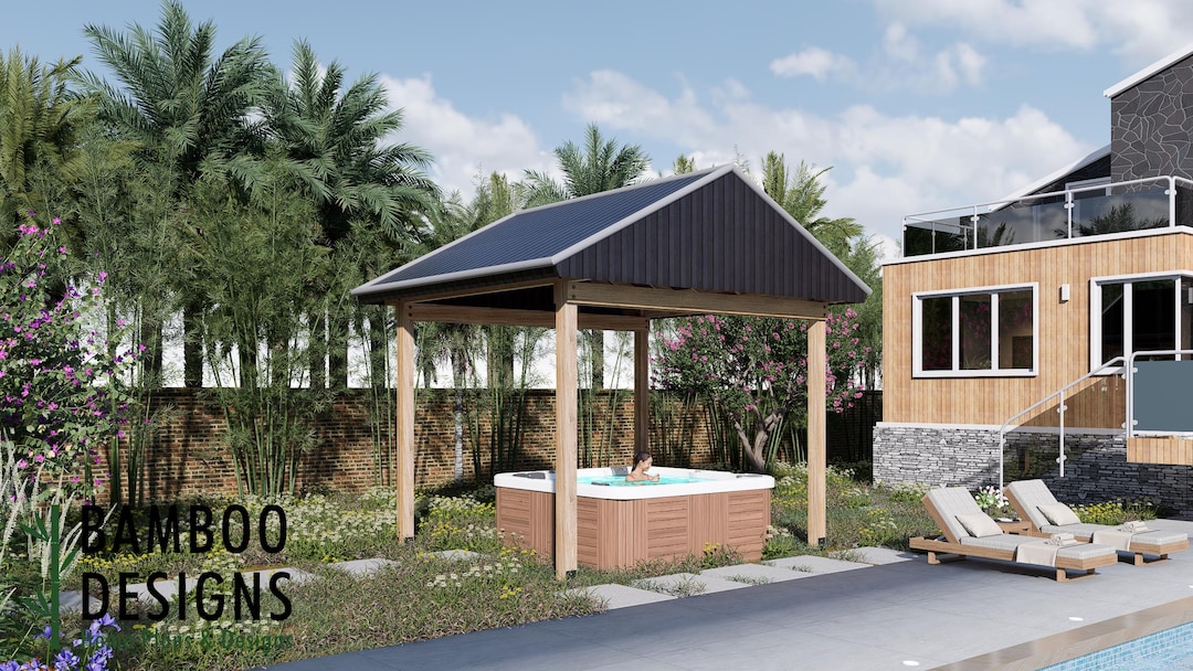 Oasis Flow Jacuzzi Pergola Plan – 12x10 Open Hot Tub Shelter | DIY Spa ...