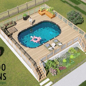 Arwen Grand Oval Pool Deck Plan — 32x32 Luxury Deck for 15x24 Above ...