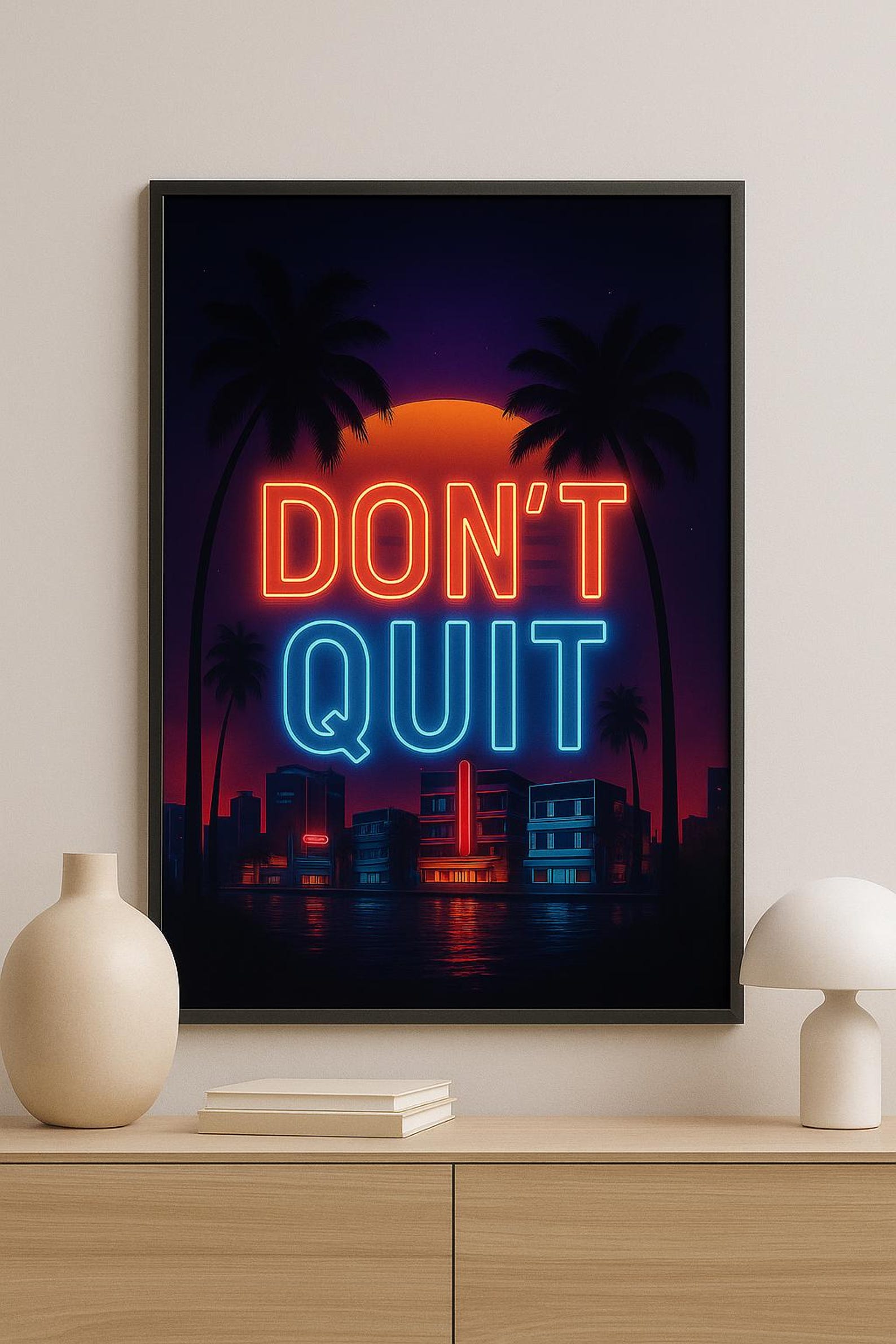 80s Retro Miami Motivational Neon Digital Print- Office Decor- Teen ...