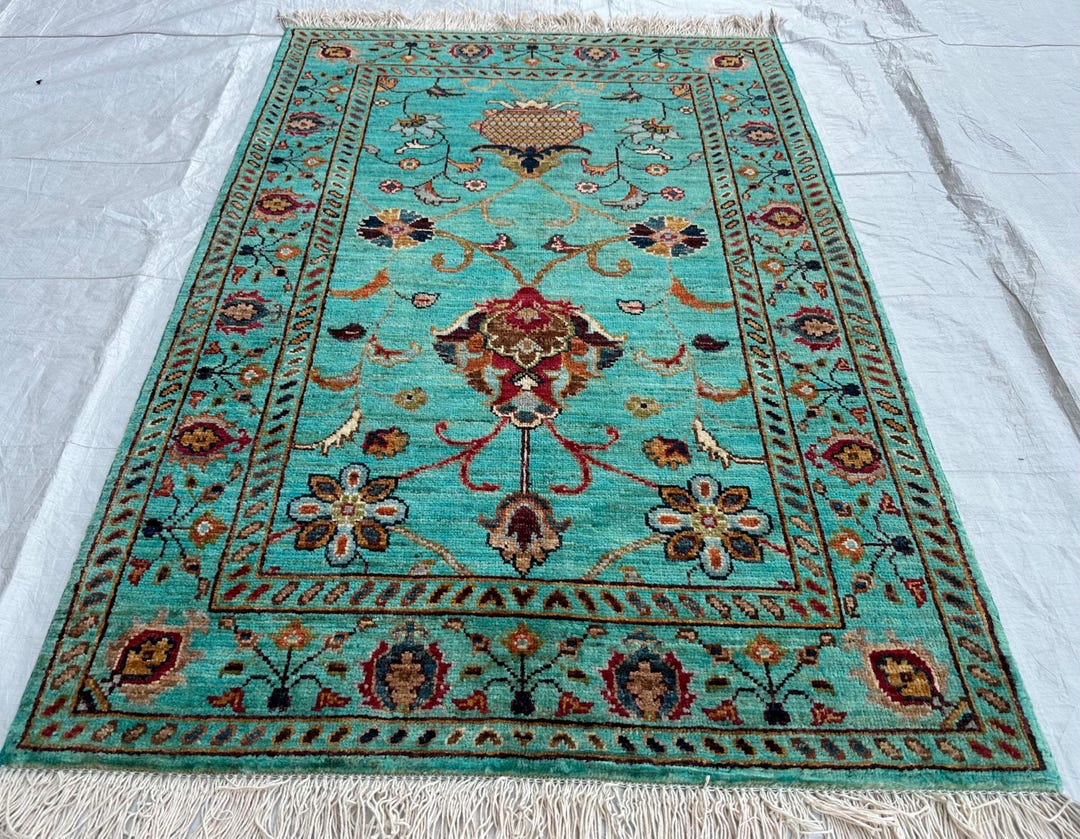 3X4 Chobi Turquoise Area Rug/luxury Top Rug/ Oriental Soft Veg Dyes ...