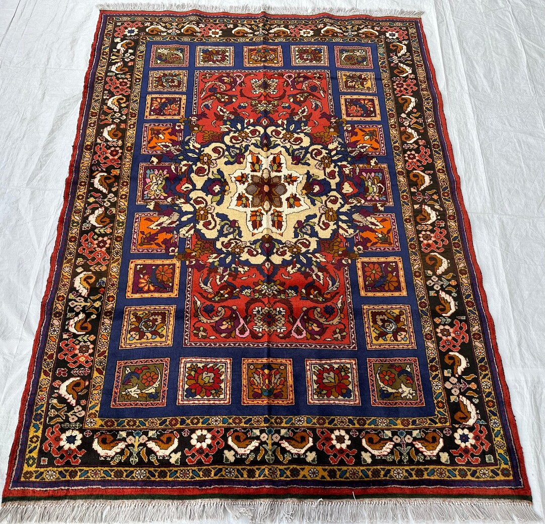 5x6 Handwoven Afghan Blue Rug, Soft Pile Wool Silk Carpet, Vintage Dyes ...