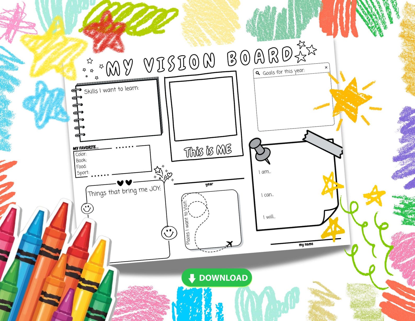 Kids Vision Board Printable, Children’s Goal Setting Activity, Reusable ...