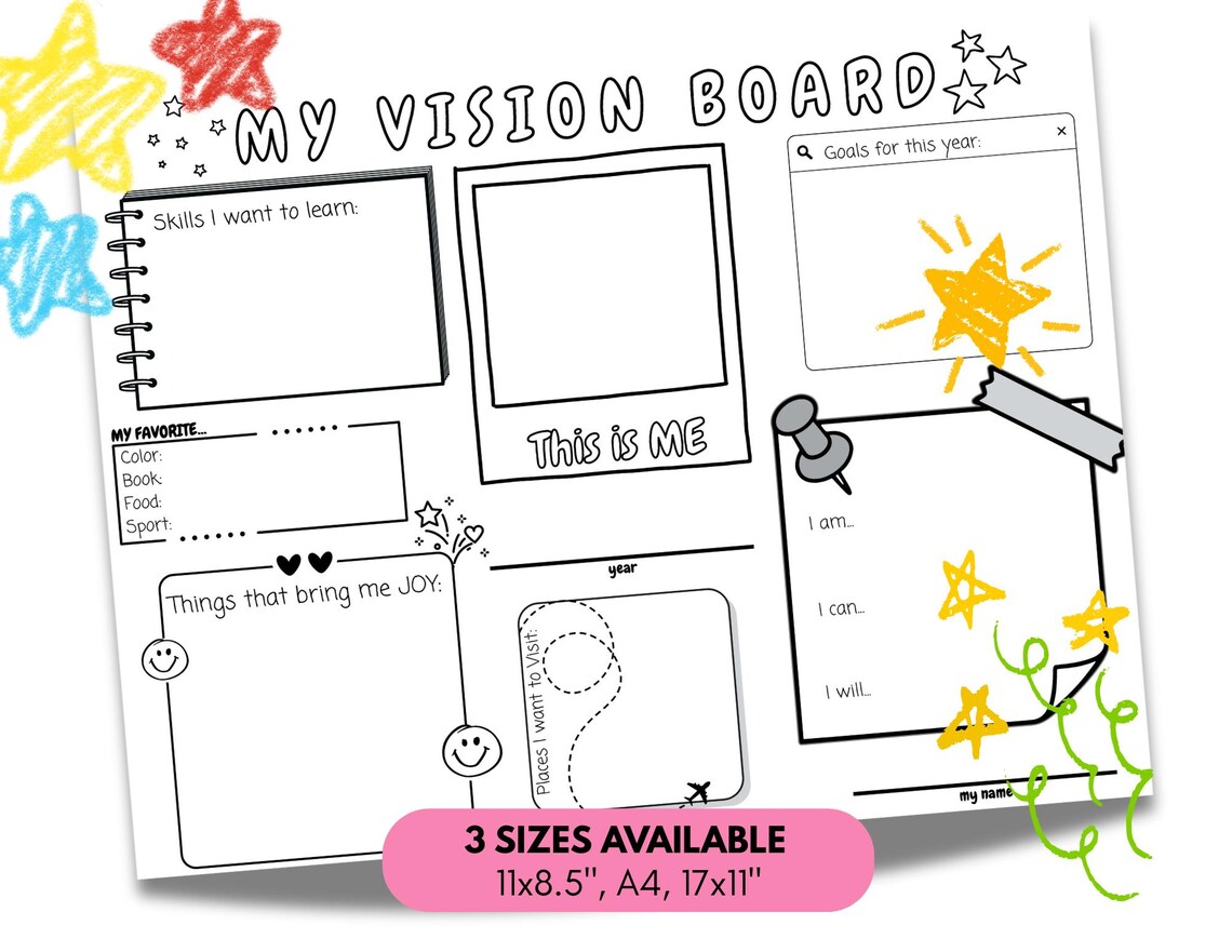 Kids Vision Board Printable, Children’s Goal Setting Activity, Reusable ...