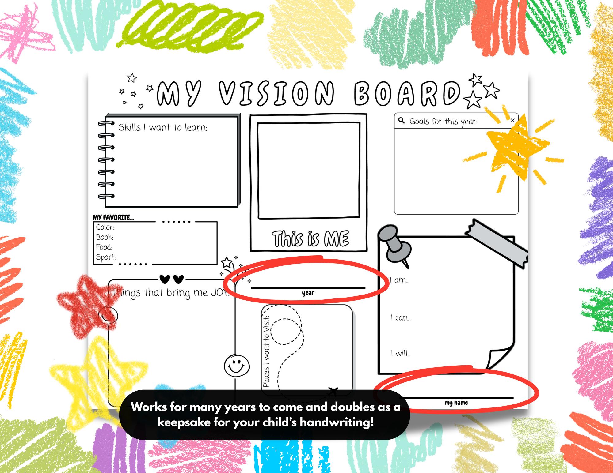Kids Vision Board Printable, Children’s Goal Setting Activity, Reusable ...