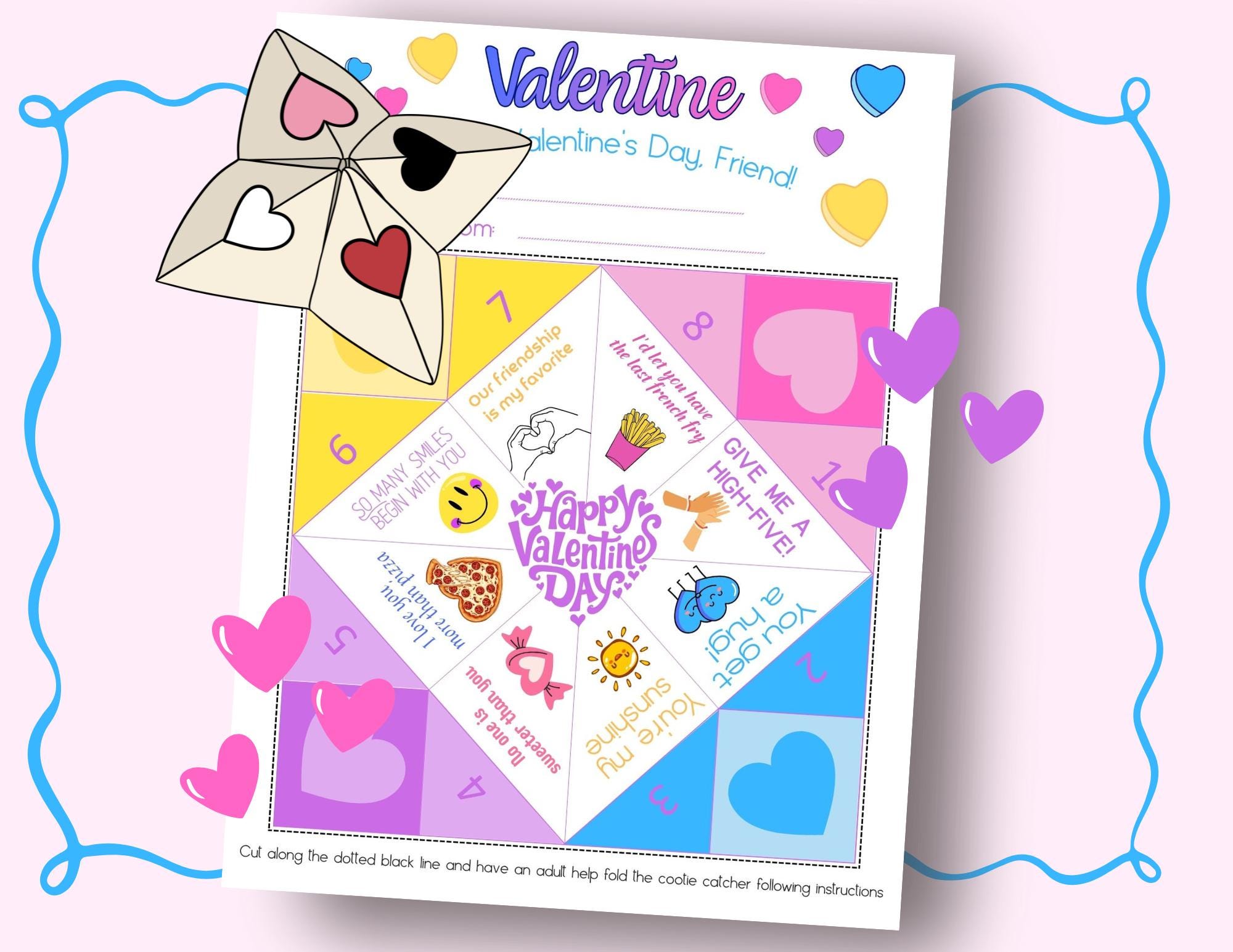 Valentine’s Cutie Catcher Printable, Kids Valentine Activity, Cootie ...