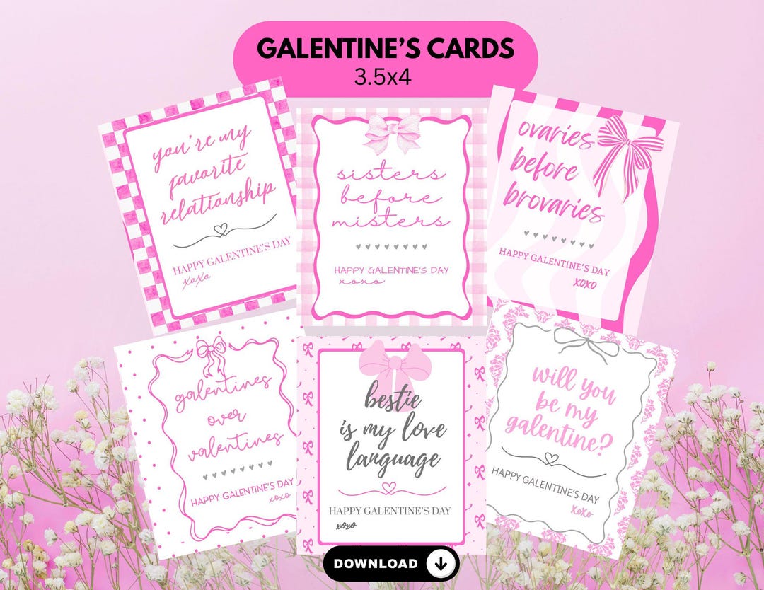 Pretty in Pink Galentines Cards, Printable Galentines Day Cards for ...
