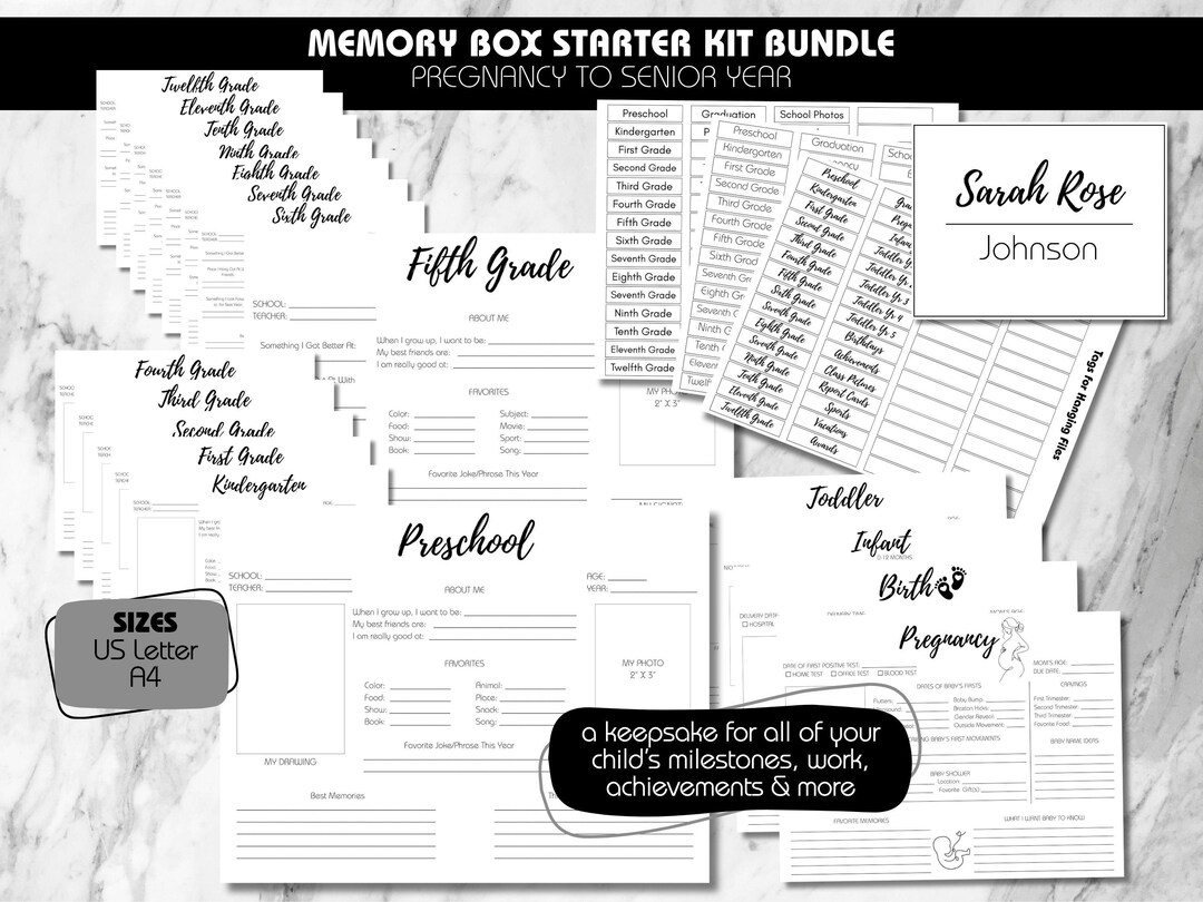 Childhood Memory Box Printable Starter Kit, Pregnancy to Graduation ...