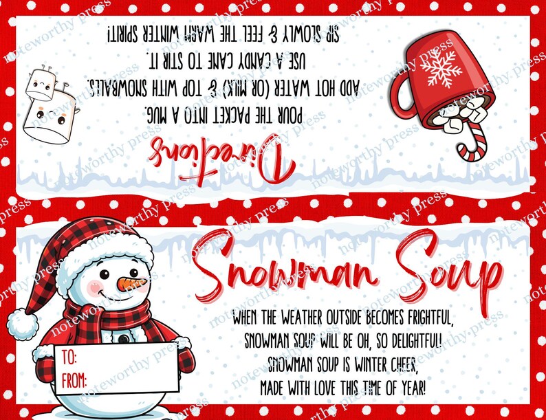Hot Cocoa Snowman Soup Gift Tags – Printable Christmas Tags, Digital ...
