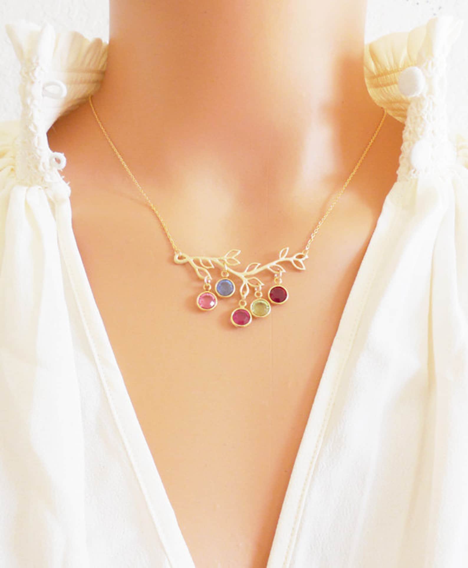 Family Tree Birthstone Necklace Personalized Gold Filled Chain Tree ...
