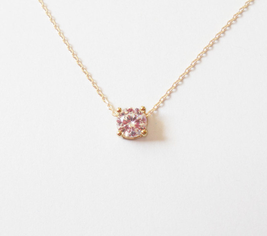 Delicate CZ Necklace 14k Gold Fill Chain Tiny Diamond Pendant ...