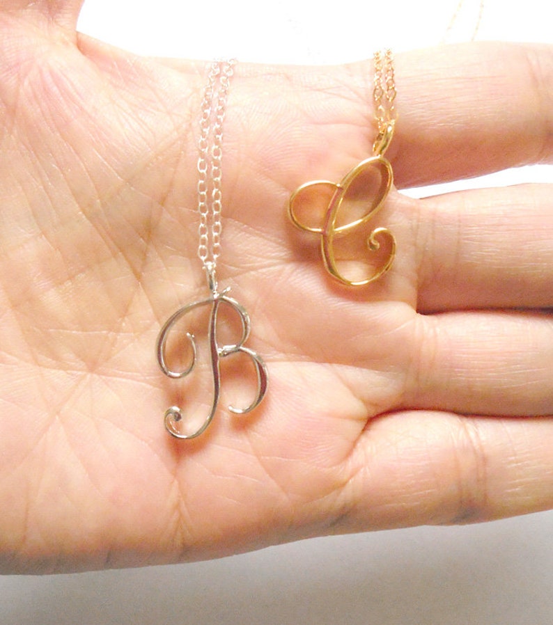 Capital Cursive Initial Necklace. Gold Silverbirthday Gift - Etsy
