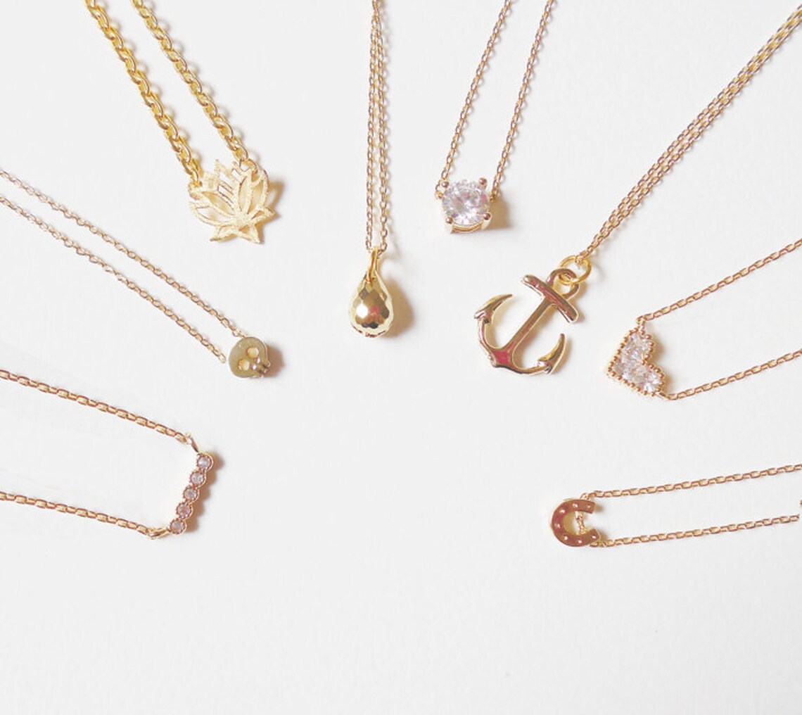 Choose Your Simple Charm Necklace/delicate Minimal Gold Necklace / CZ ...
