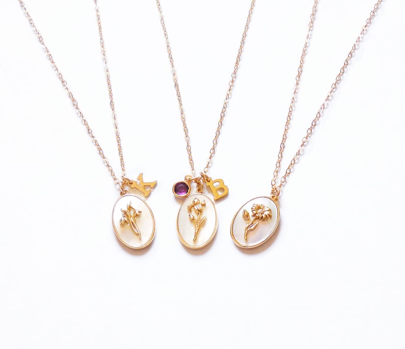 Personalized Birth Flower Necklace Gold Filled Chain Birth - Etsy
