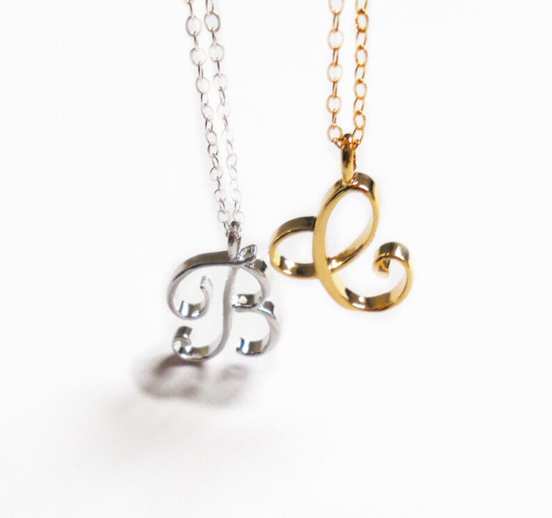 Capital Cursive Initial Necklace. Gold Silverbirthday Gift - Etsy