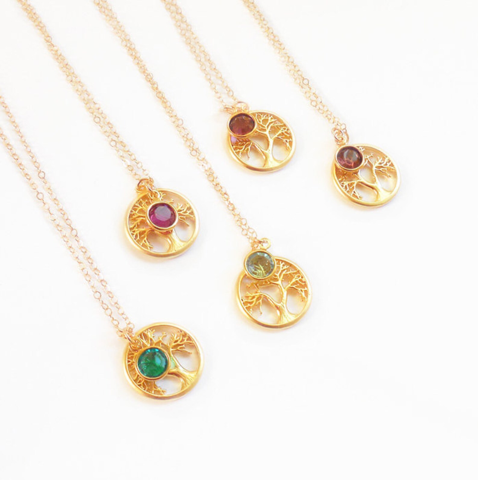 Birthstone Necklace Family Tree Birthstone Personalized Gold - Etsy