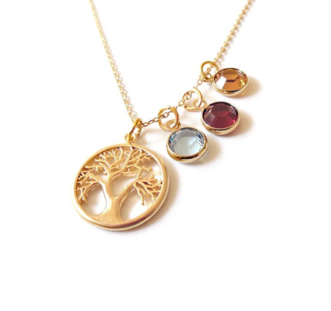 Birthstone Necklace Family Tree Necklace Family Birthstone - Etsy
