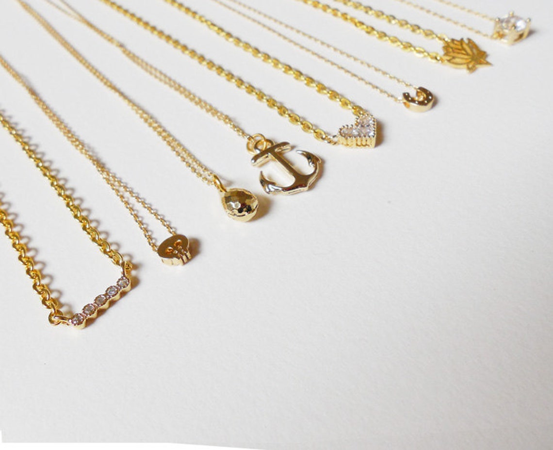 Choose Your Simple Charm Necklace/delicate Minimal Gold Necklace / CZ ...