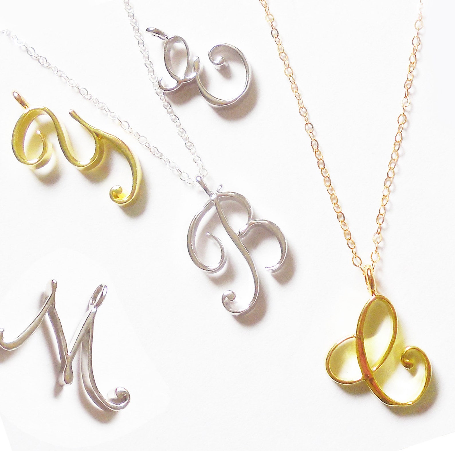 Cursive Initial Necklace.silver Letter Necklace. Personalized ...