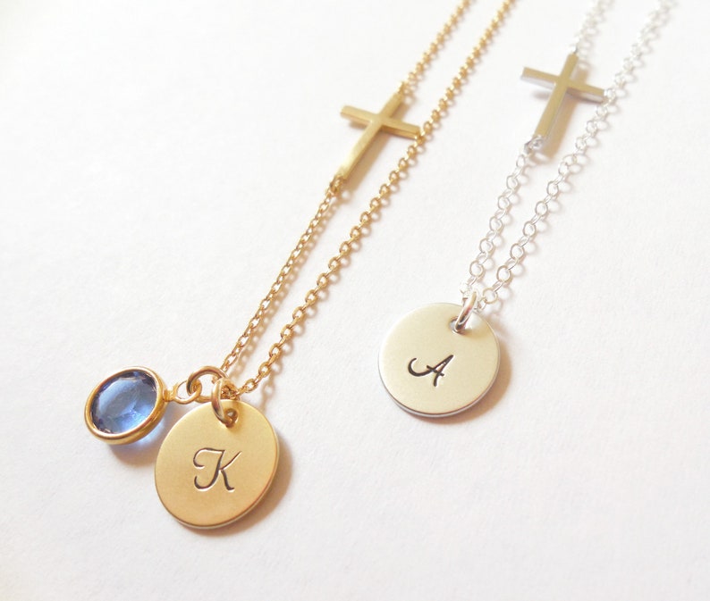 Sideways Cross initial birthstone NecklaceCustom Initial | Etsy