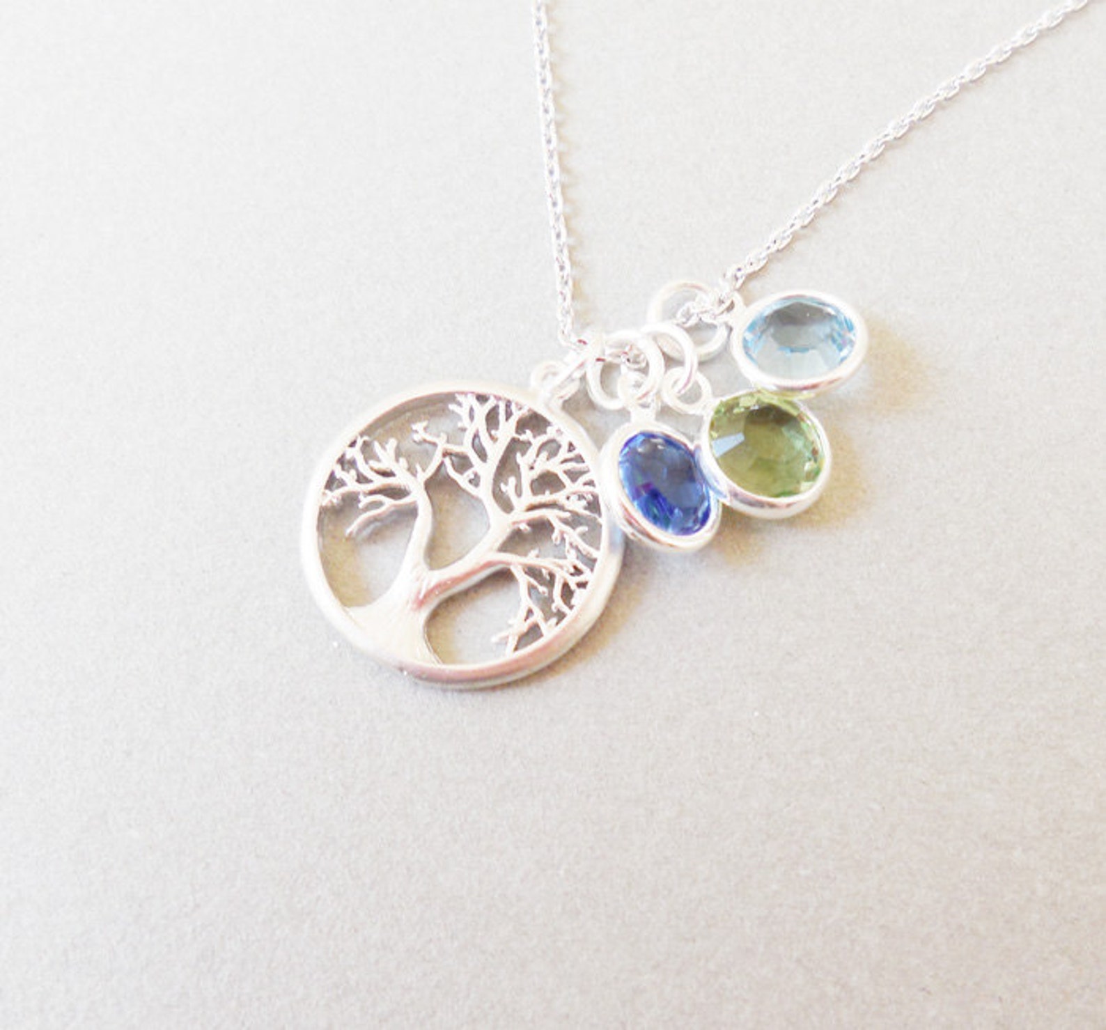Family Tree Birthstone Necklace.sterling Silver Chain - Etsy