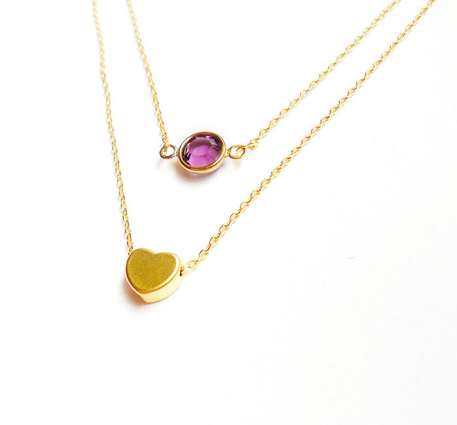 Layered Heart and Birthstone TWO SEPARATE Necklace Bridesmaid - Etsy