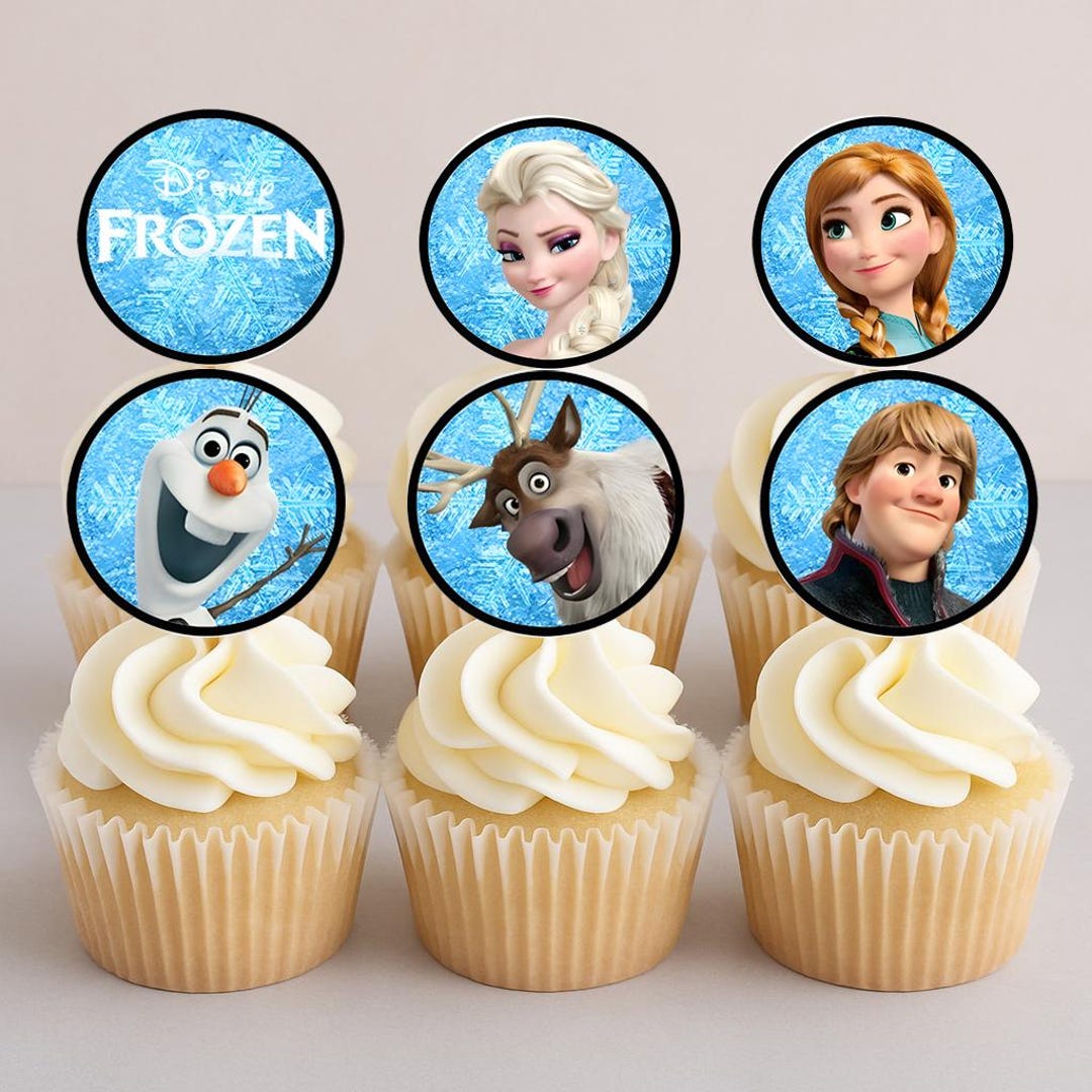 Frozen Edible Cupcake Toppers | 1.5" / 2” Round | Elsa Anna Olaf Print ...