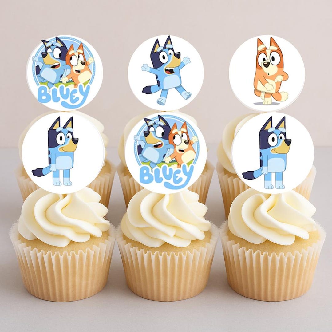 Bluey Edible Cupcake Toppers | 1.5" / 2” Round | Character Print on ...