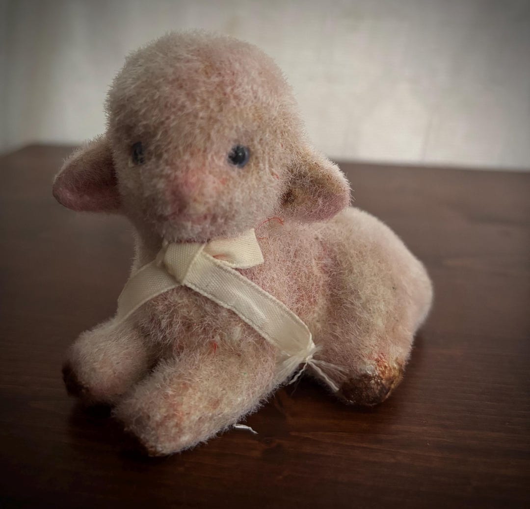 Vintage Flocked Pink Lamb - Etsy