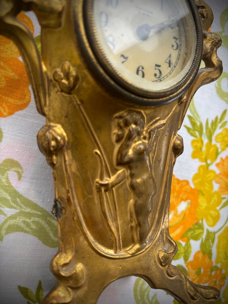 Vintage or Antique Gold Gilt Metal Art Nouveau Cherub Bird and Floral ...