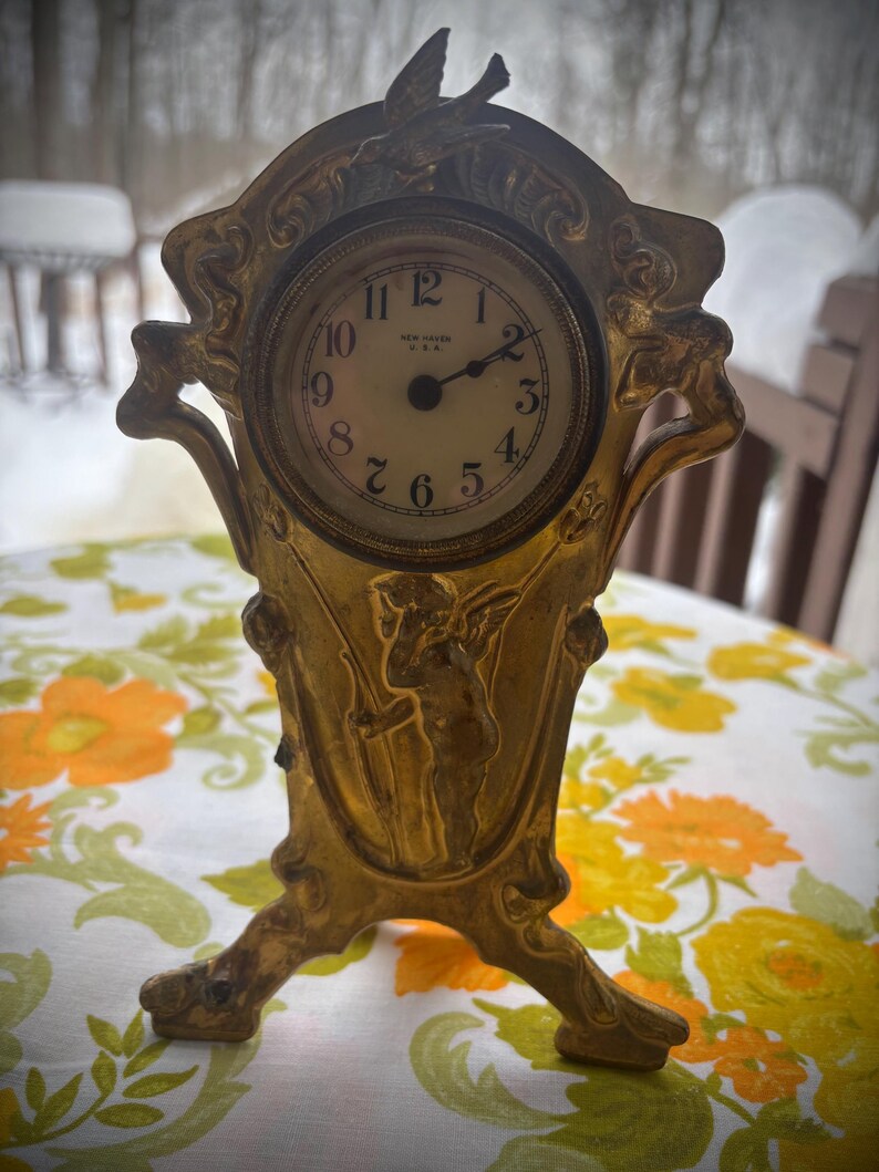 Vintage or Antique Gold Gilt Metal Art Nouveau Cherub Bird and Floral ...